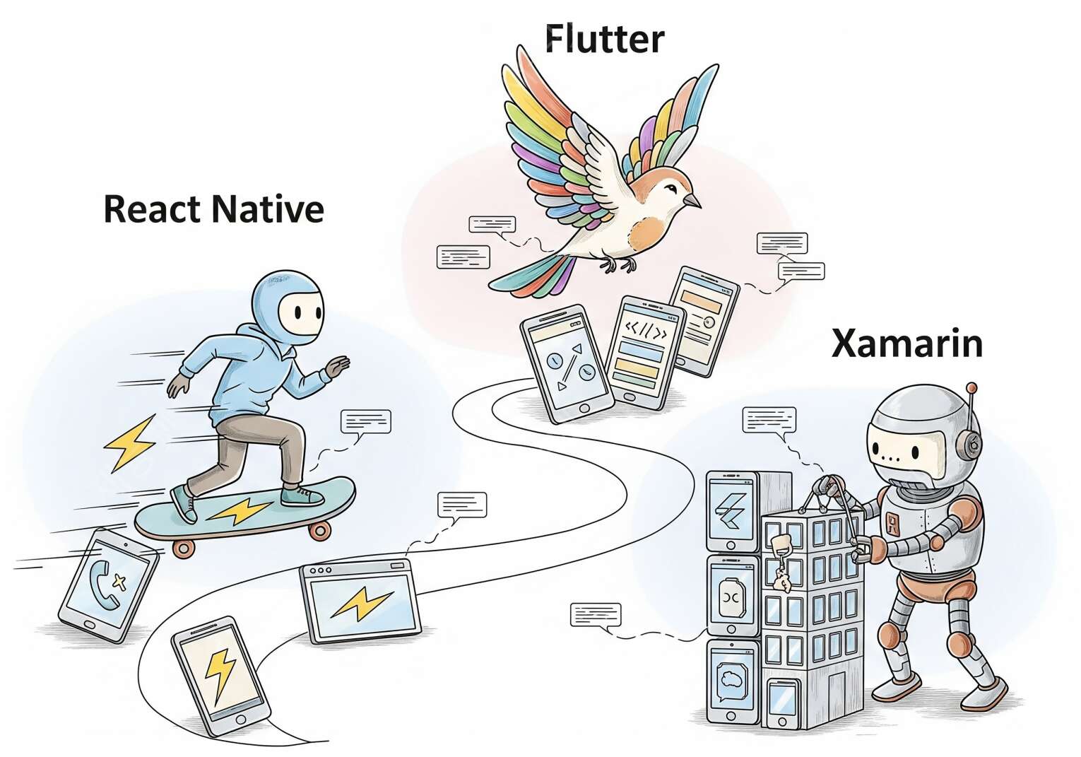 🚀 크로스 플랫폼 개발의 3대장 비교분석: React Native vs Flutter vs Xamarin - 당신의 프로젝트에 딱 맞는 선택은?